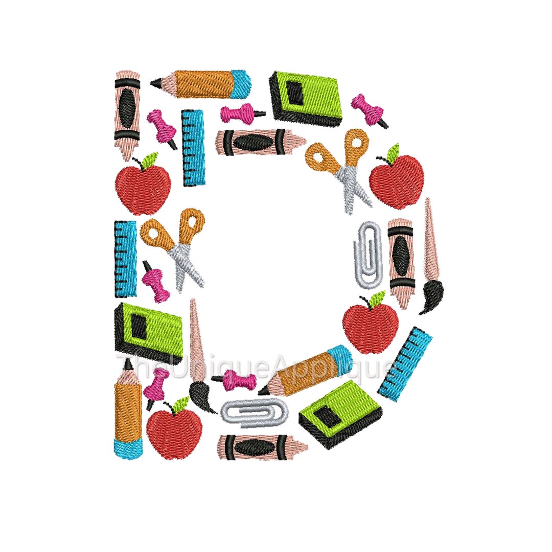 Alphabet Letter D Machine Embroidery Design 6 Sizes, Back to School ...