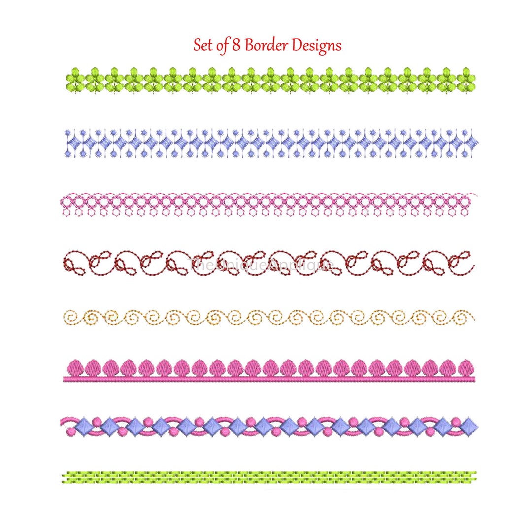 Set of 8 Border Embroidery Designs, Line Machine Embroidery Design ...