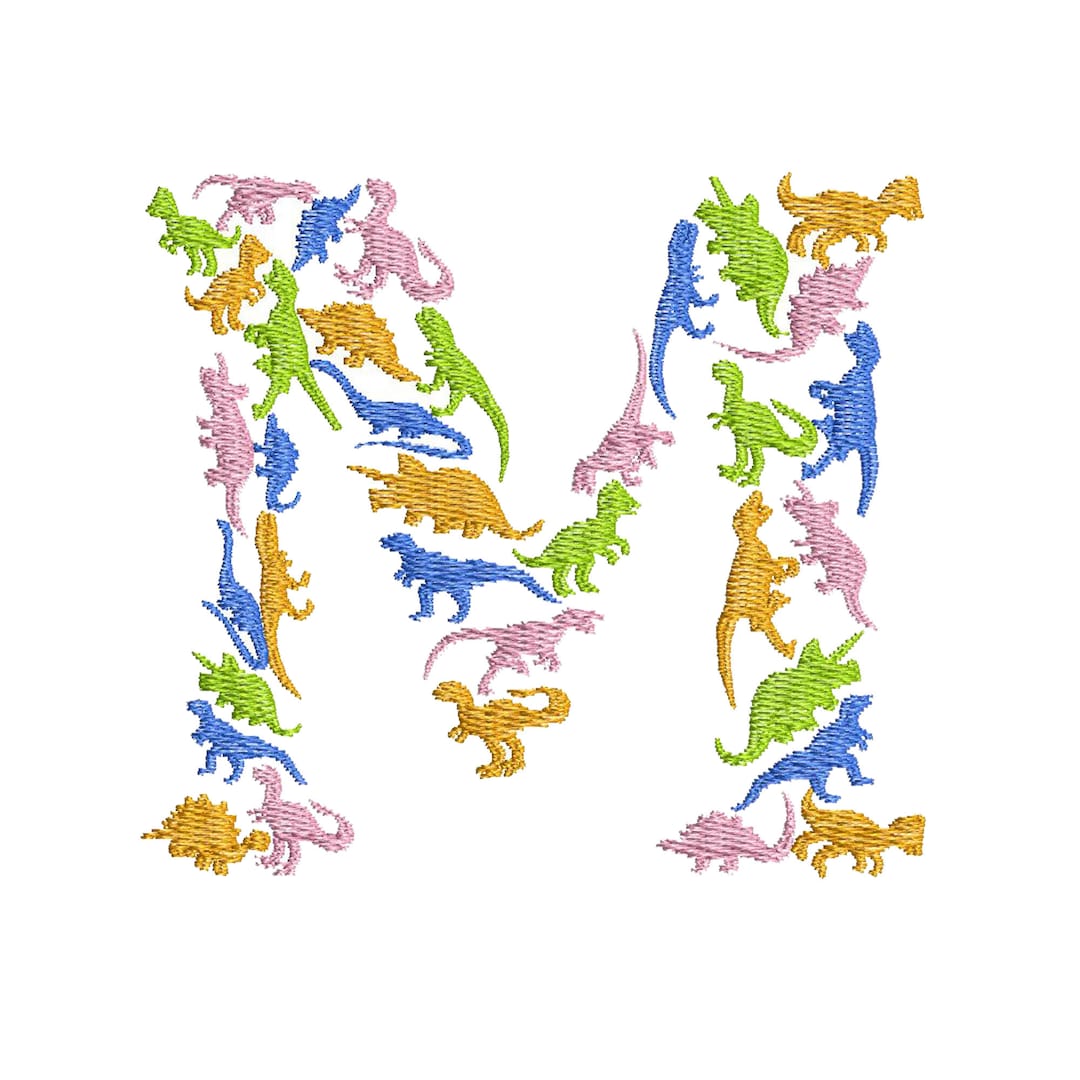 Dinosaur Alphabet Letter M Machine Embroidery Design, Font M Embroidery ...