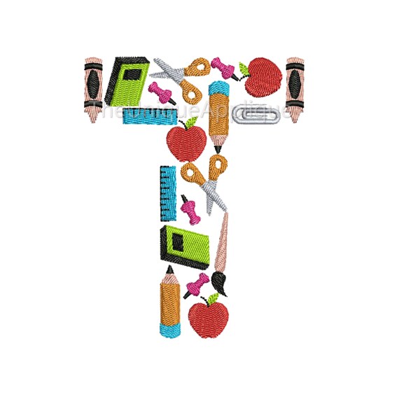 Back to School Tools Alphabet Letter T Embroidery Design 6 | Etsy