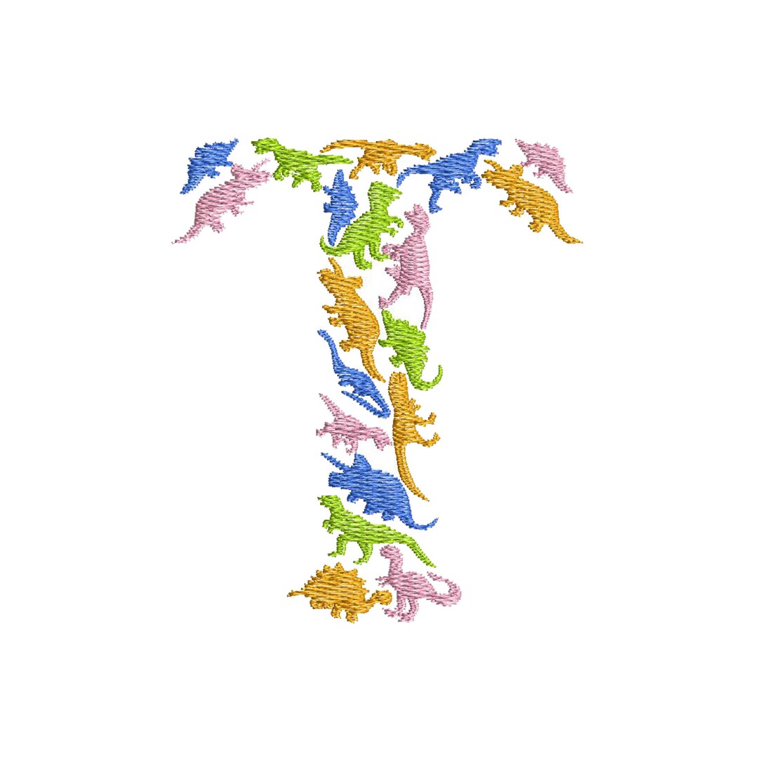 Dinosaur Alphabet Letter T Machine Embroidery Design, Font T Embroidery ...