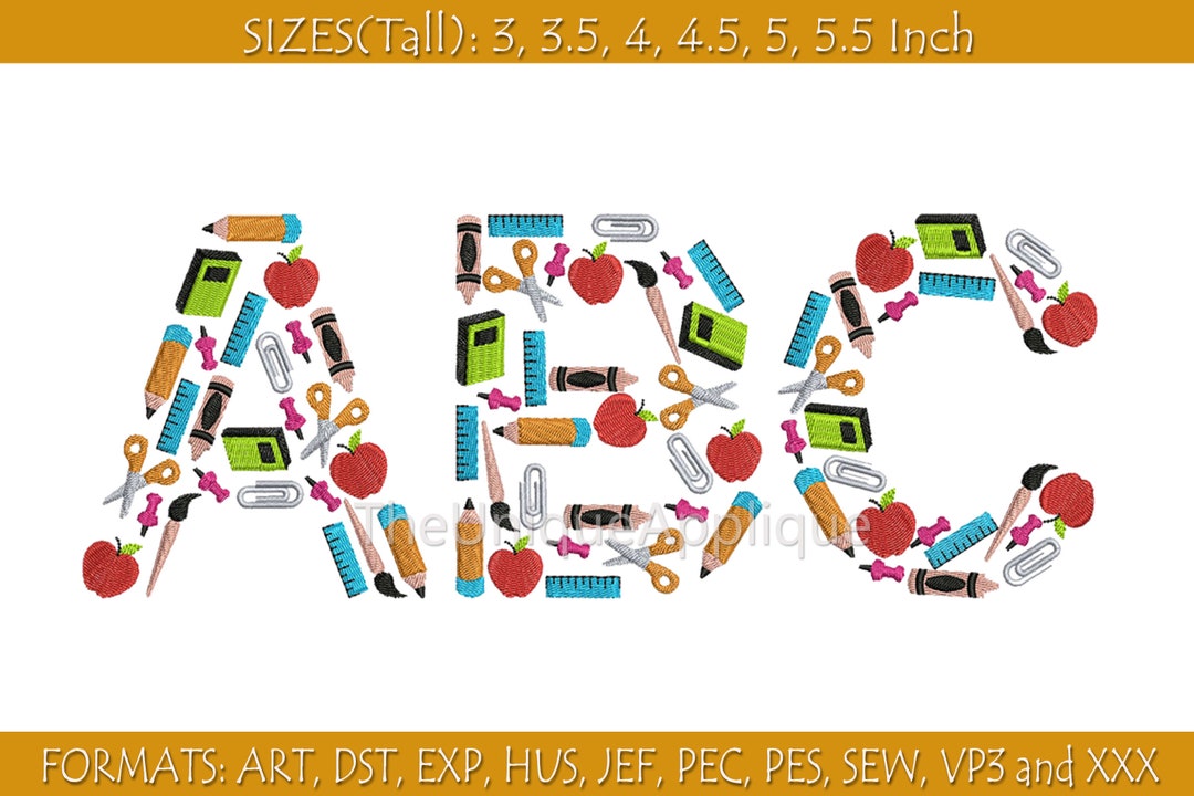 Back to School Alphabet Machine Embroidery Design, Back to School Font ...
