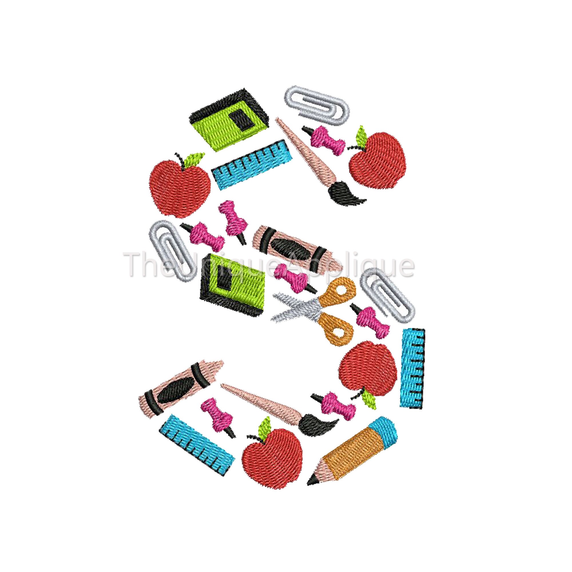 Back to School Tools Alphabet Letter S Embroidery Design 6 - Etsy