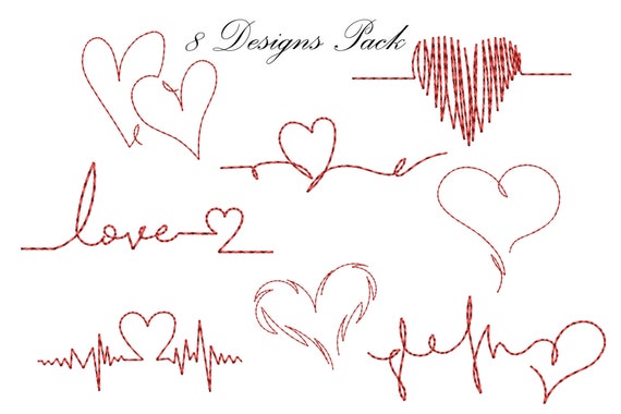 Mini One Line Heart Embroidery Design Valentine Heart Machine | Etsy