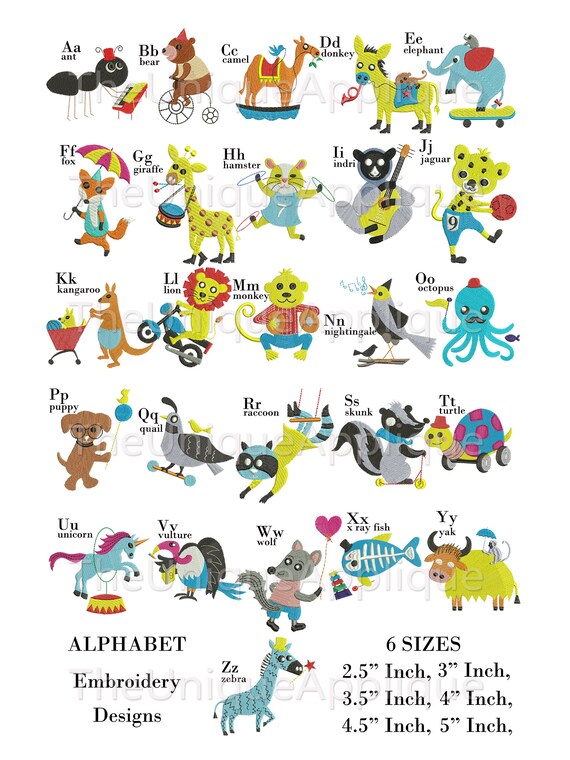 Animal Alphabet Machine Embroidery Designs Set of 26 Nursery | Etsy