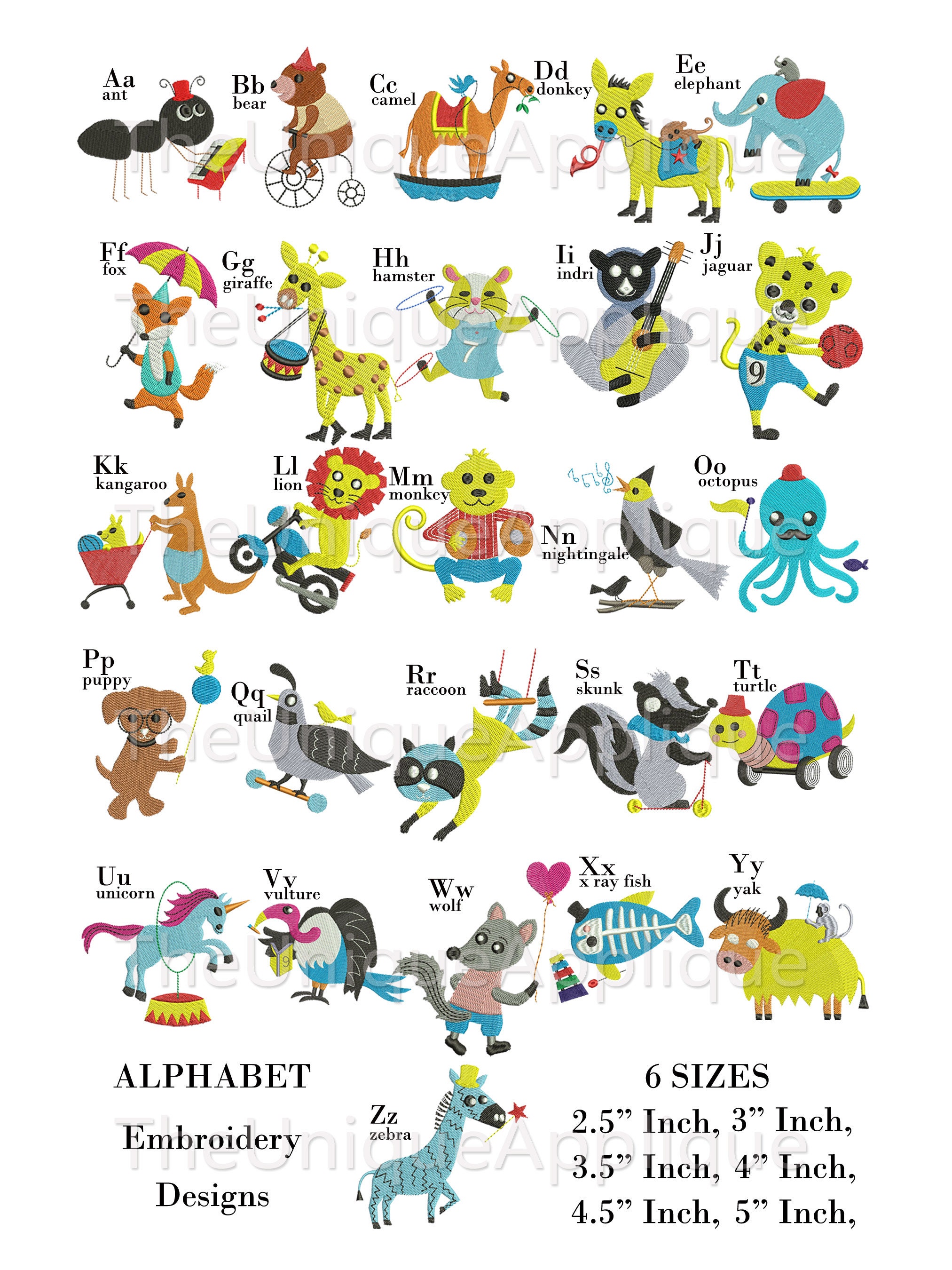Animal Alphabet Machine Embroidery Designs Set of 26 Nursery | Etsy