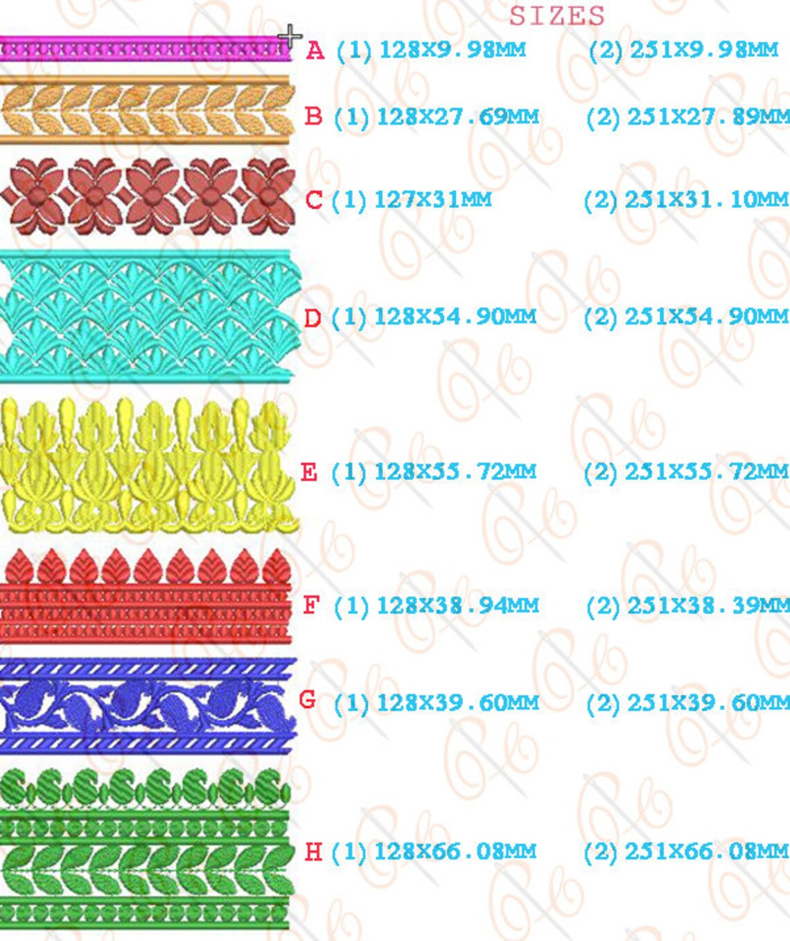 Set of 8 Borders Machine Embroidery Designs Vintage Style | Etsy