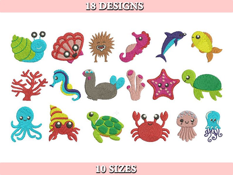 Set of 18 Sea Animals Embroidery Designs Sea Life Machine - Etsy