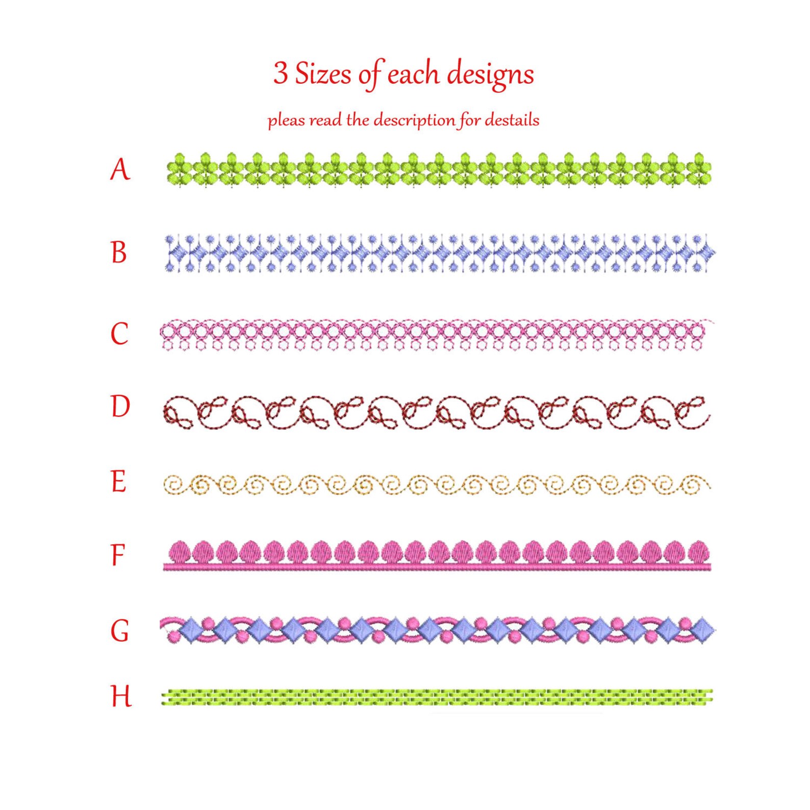 Set of 8 Border Embroidery Designs Line Machine Embroidery - Etsy