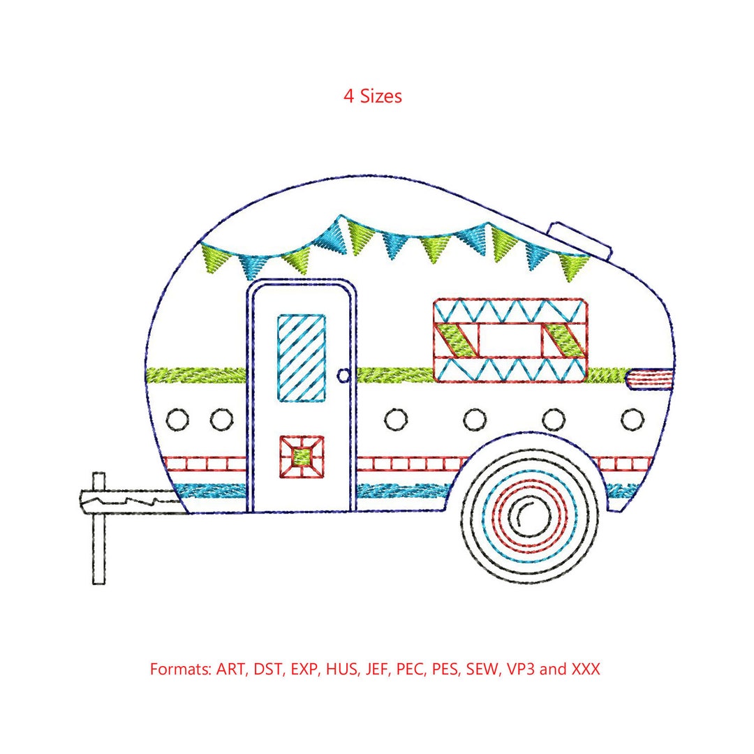 Retro Camper Embroidery Design - Travel Trailer Machine Embroidery ...