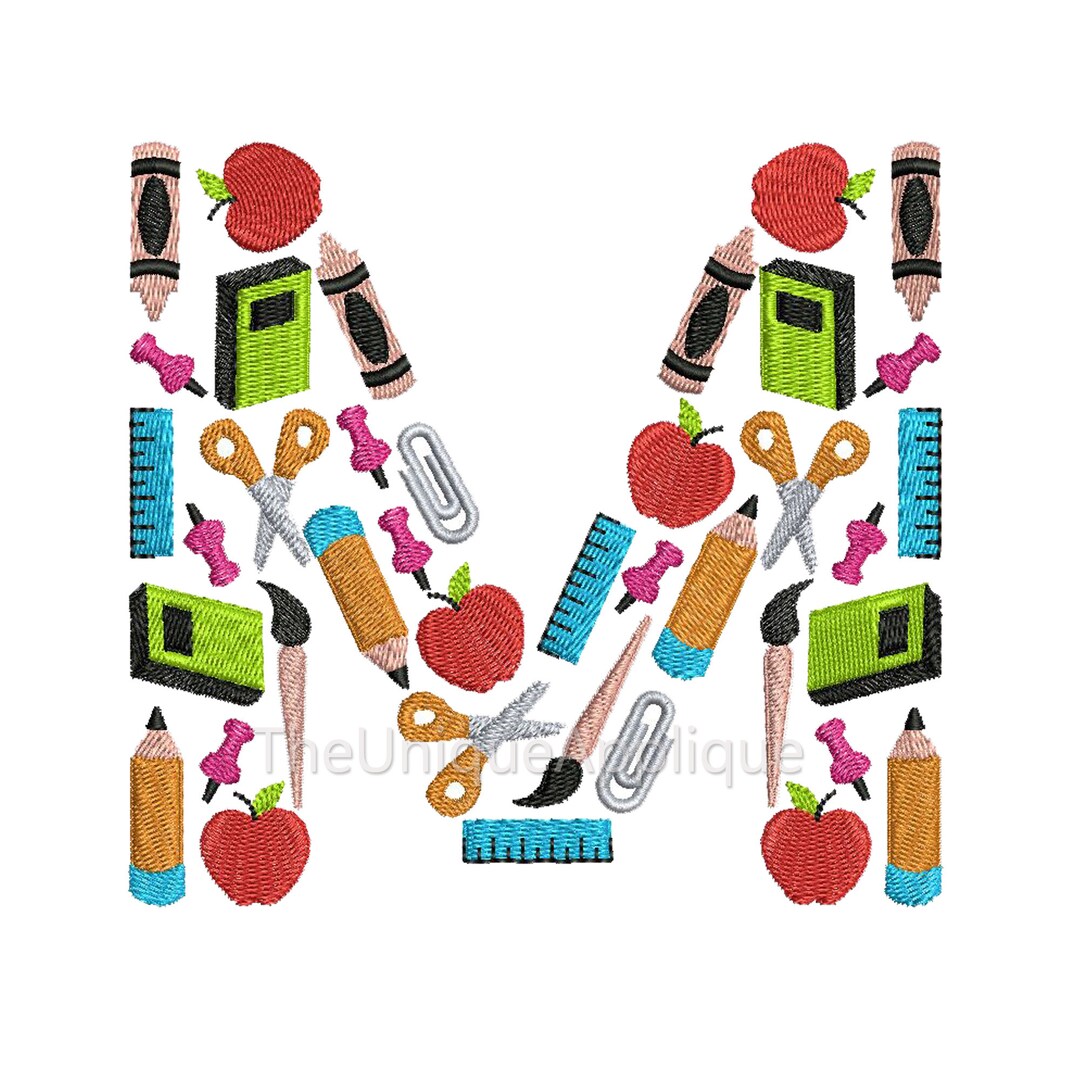 Alphabet Letter M Machine Embroidery Design 6 Sizes, Back to School ...