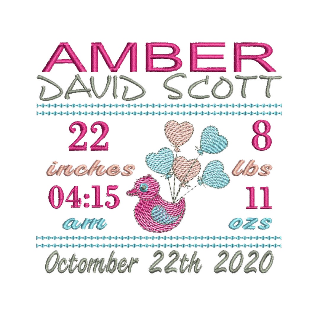 Baby Birth Announcement Embroidery Design, Baby Girl Machine Embroidery ...