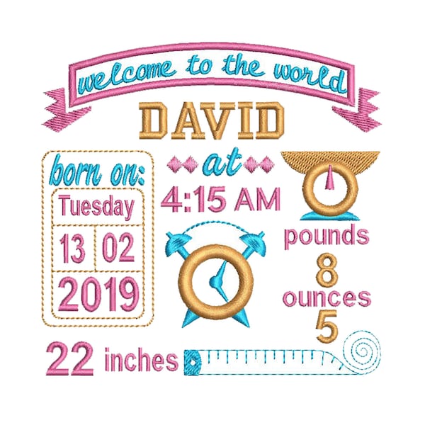Birth Announcement Embroidery Design - Etsy