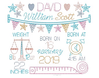 Birth Announcement Embroidery Design Baby Machine Embroidery | Etsy