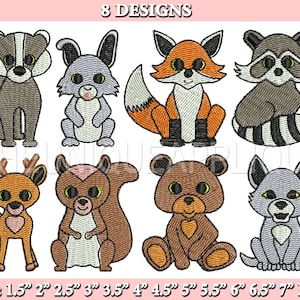 Set of 8 Woodland Animals Embroidery Designs Baby Shower - Etsy