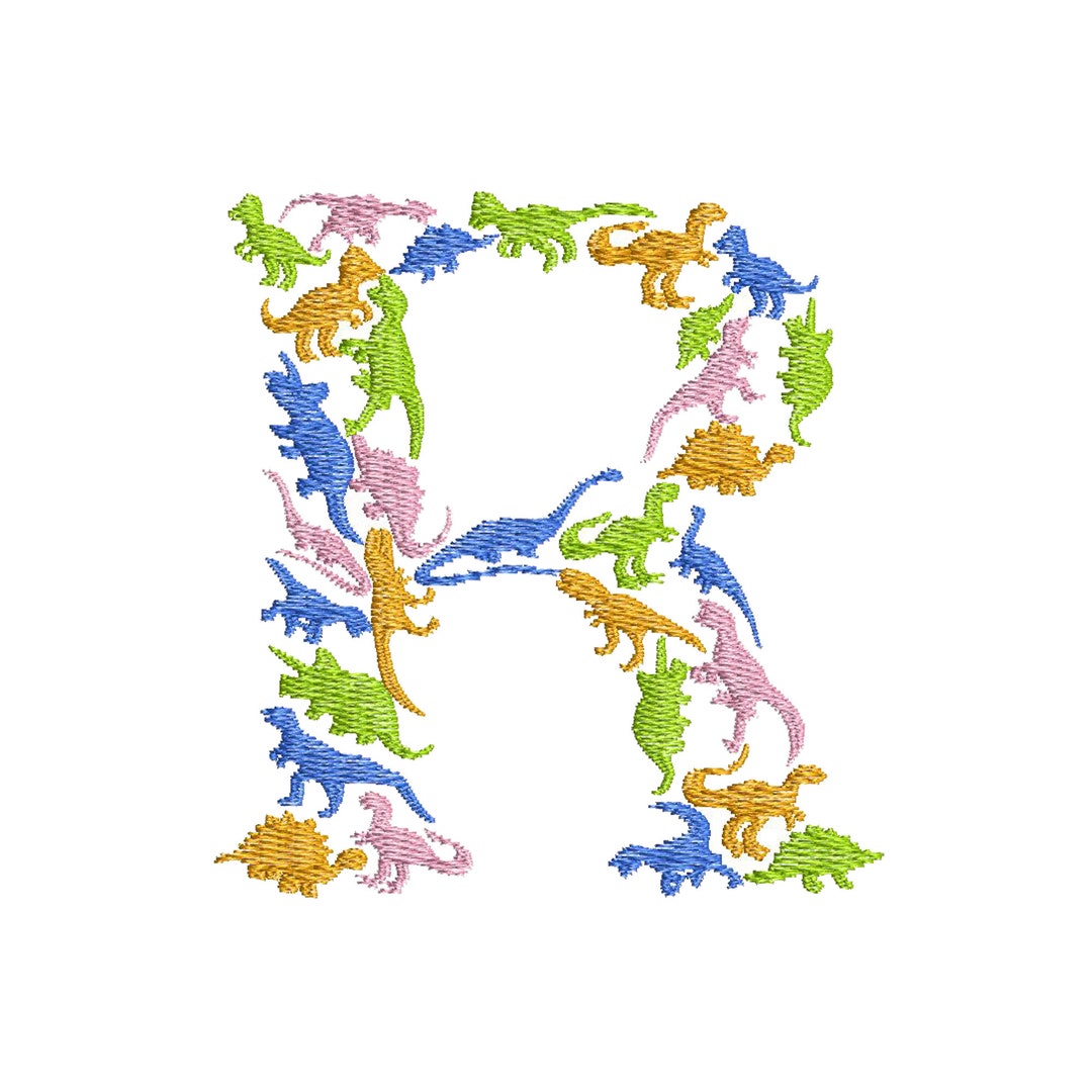 Dinosaur Alphabet Letter R Machine Embroidery Design, Font R Embroidery ...