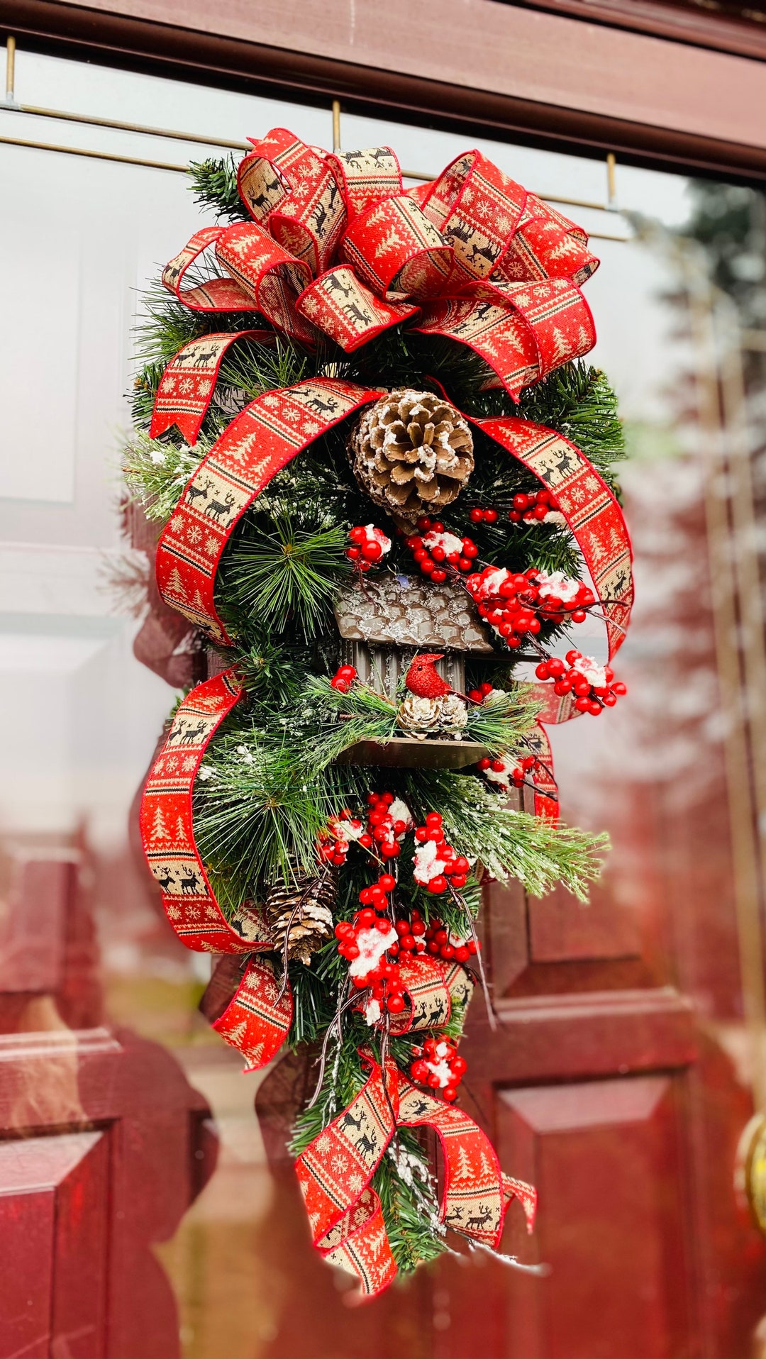 Farmhouse Christmas, Rustic Christmas, Cardinal Christmas Swag ...