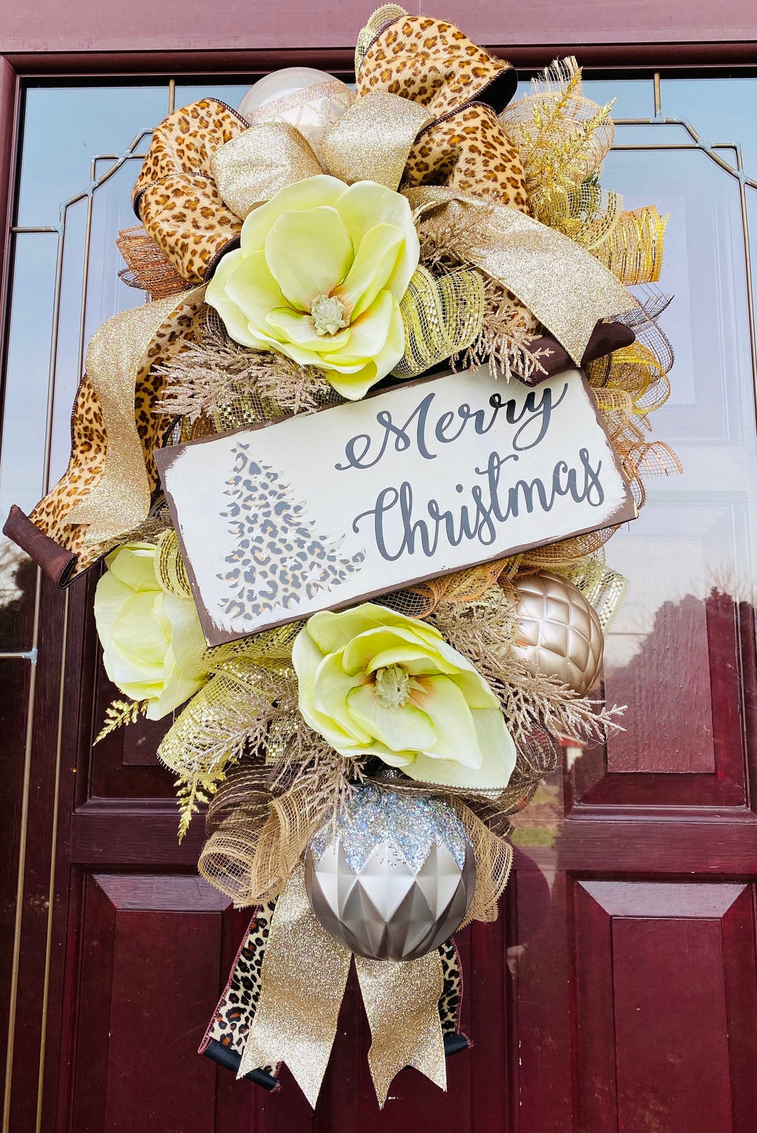Christmas Swag, Magnolia Swag, Leopard Print Wreath, Christmas Swag ...