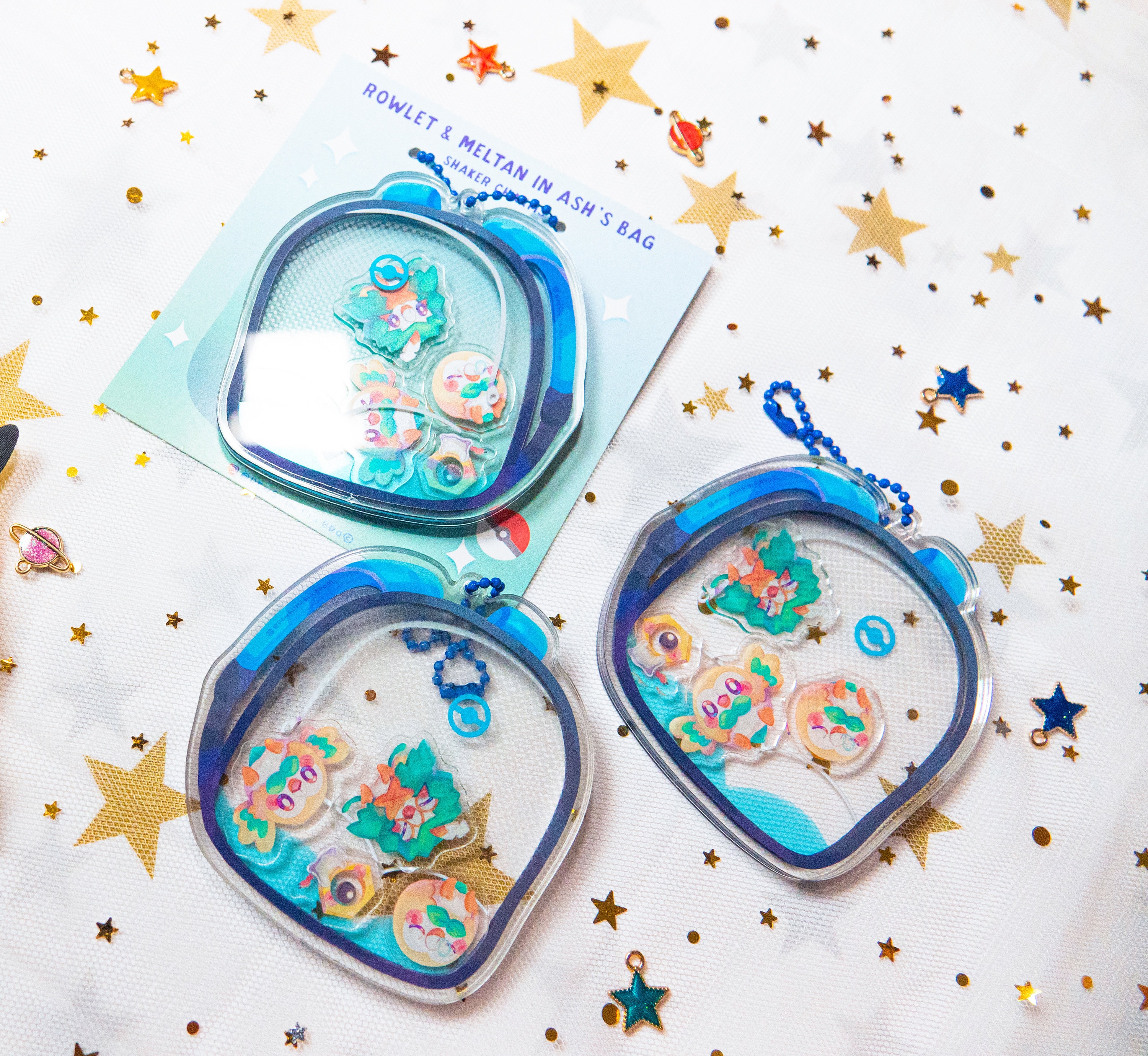 Rowlet & Meltan in Ash's Bag Shaker Charms Acrylic - Etsy