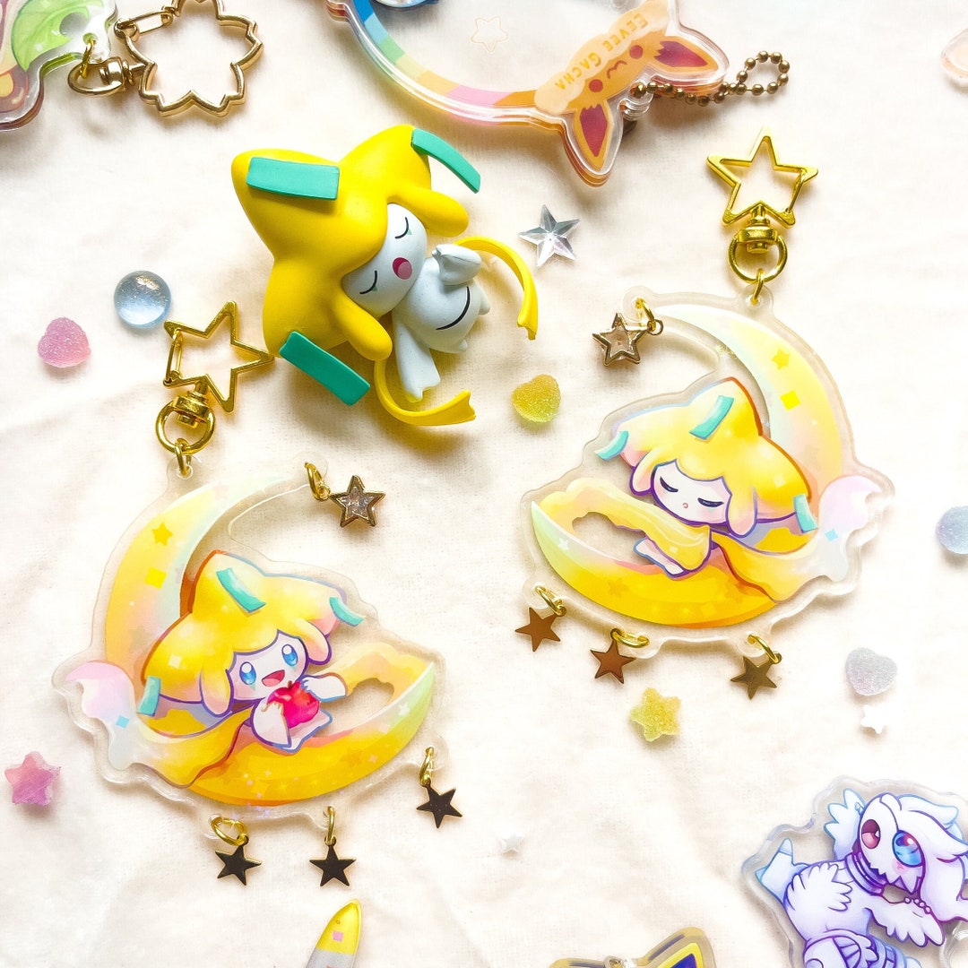 Jirachi Acrylic Keychain Charm, Legendary, Star, Wishing Star, Poke ...