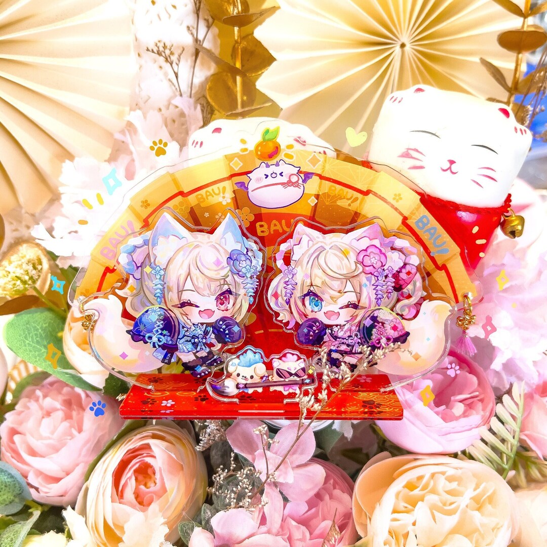 Fuwamoco New Year Acrylic Standee - Hololive Advent [fanmade] Vtuber ...