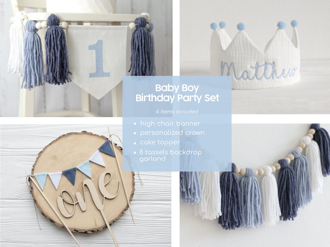 Boy Blue 1st Birthday Party Bundle, Blue High Chair Banner, Boy's Cake ...