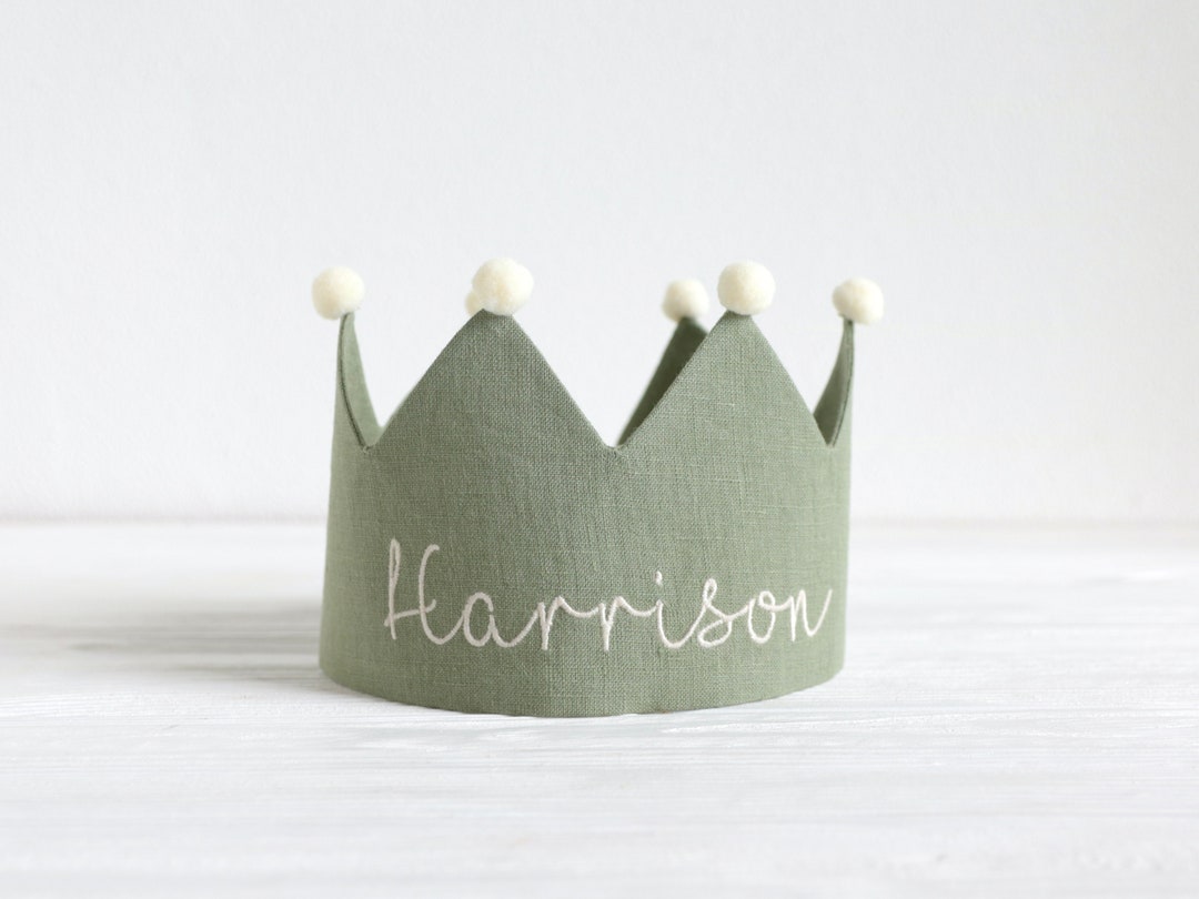 Personalized Linen Birthday Crown, Party Crown With Embroidered Name ...