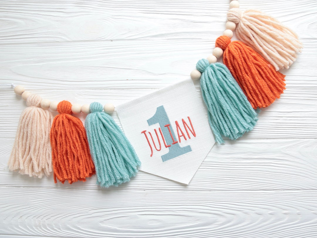 Personalized 1st Birthday Banner, Yarn Tassel Garland, Beach Boho Cake ...