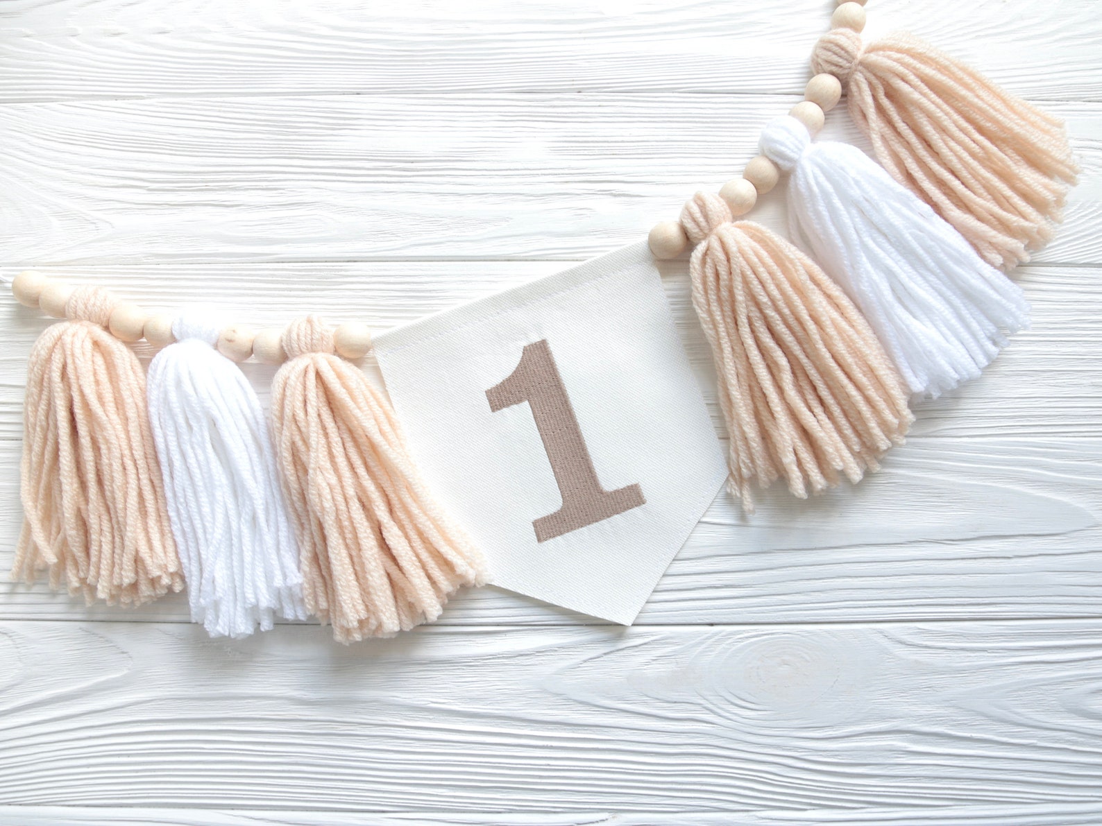 Pastel Birthday High Chair Banner, Neutral Tan Cake Smash Garland ...