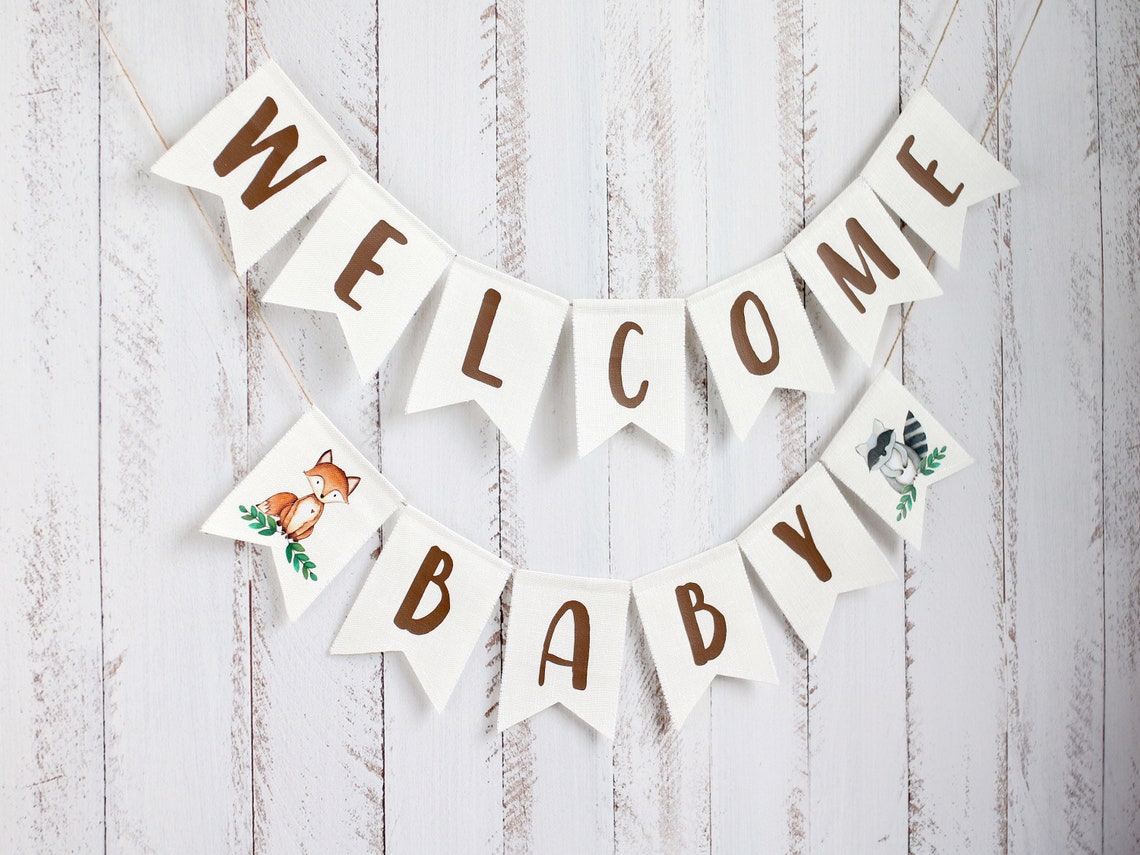 Welcome Baby Banner Woodland Baby Sign Woodland Baby Shower - Etsy
