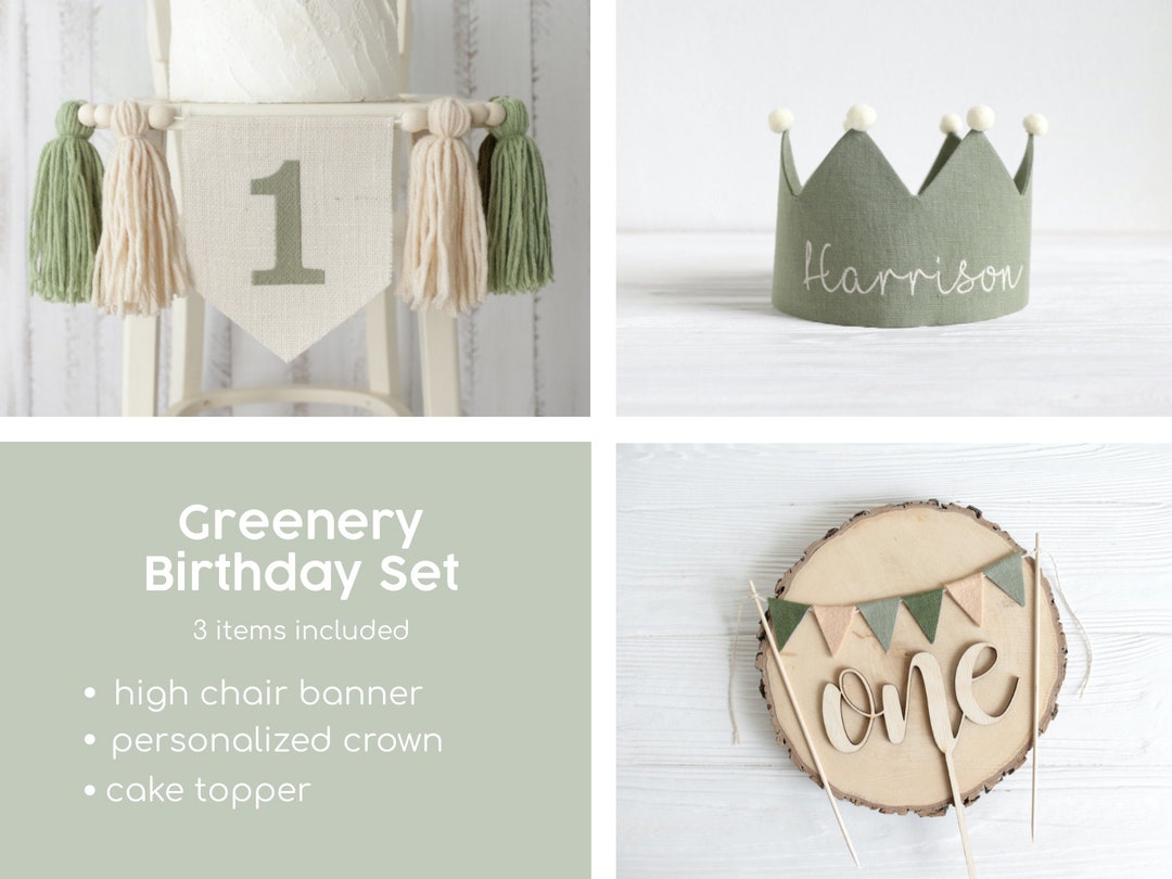 Greenery Birthday Party Bundle, High Chair Banner, Woodland Theme Cake ...