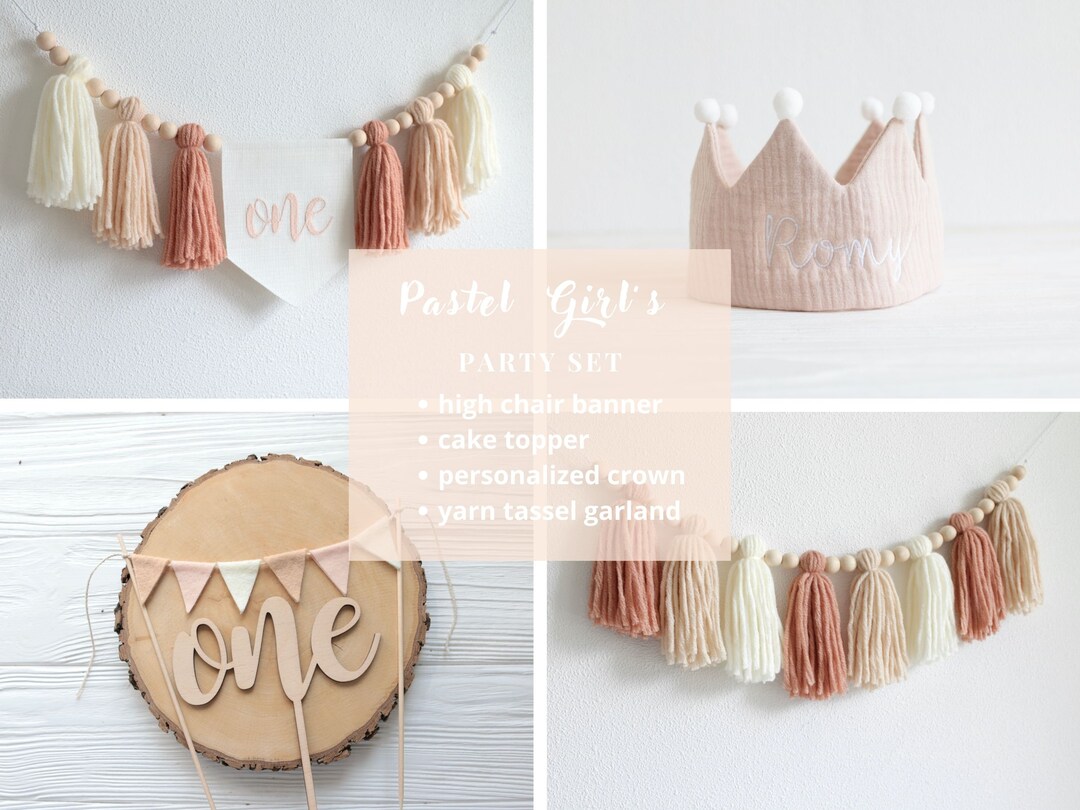 Pastel Birthday Party Bundle, Girl's Neutral High Chair Banner, Cake ...