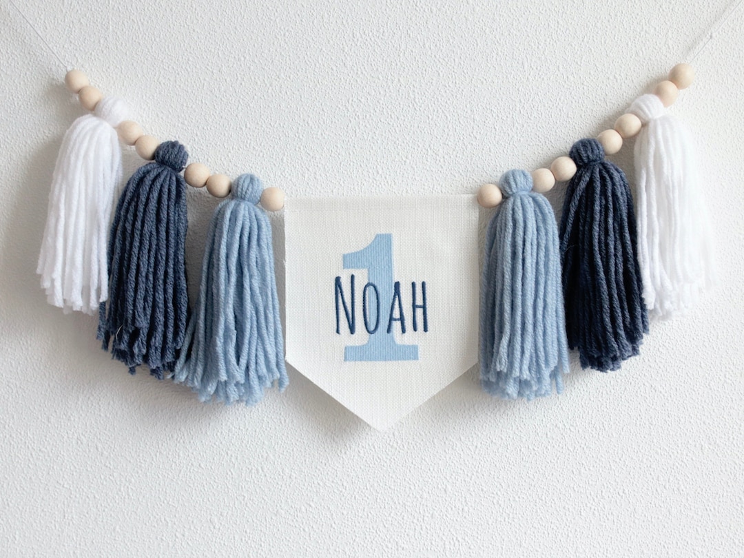 Blue 1st Boy High Chair Banner, Personalized 1st Birthday Banner ...