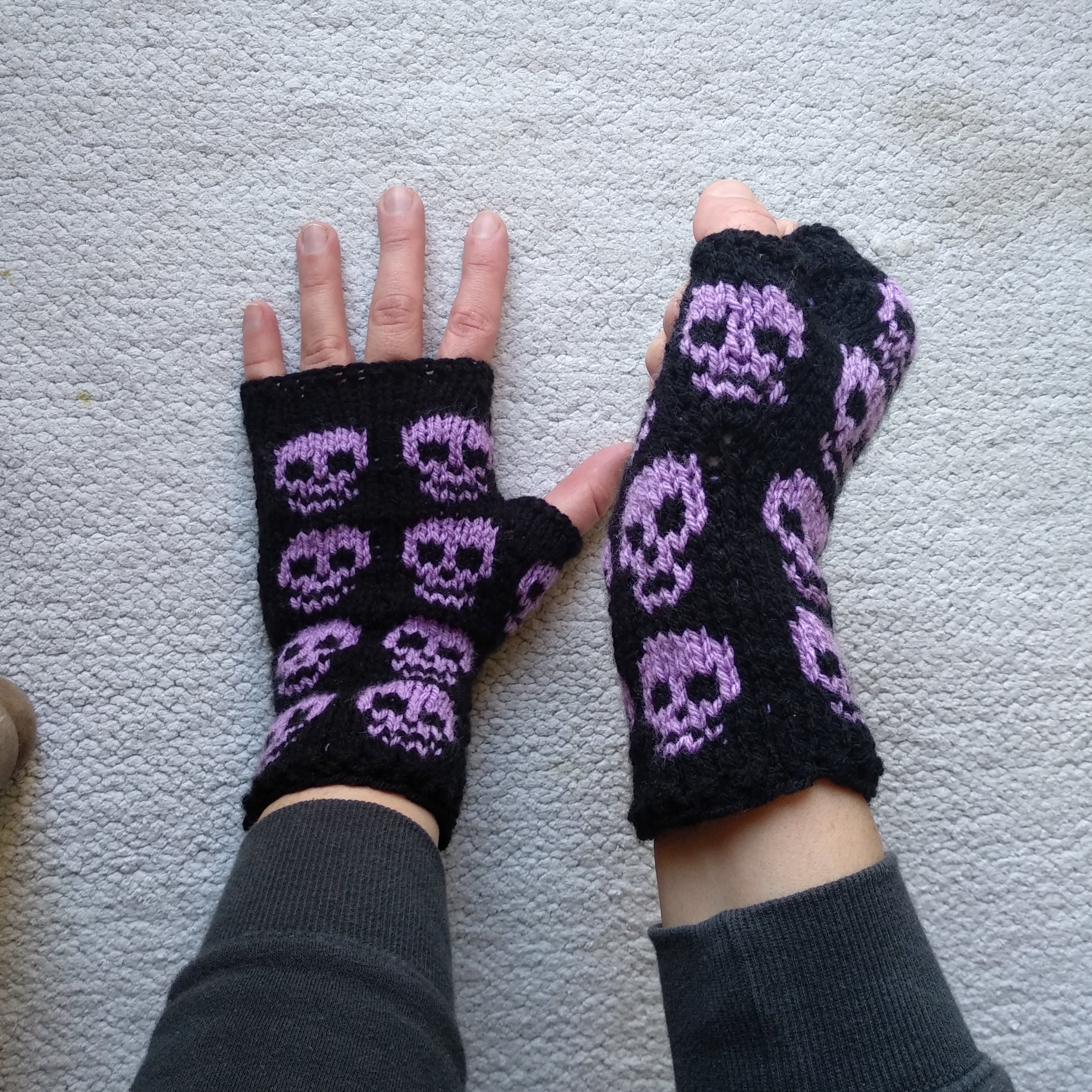 Goth Arm Warmers With Purple Skulls, Emo Fingerless Gloves With Pink ...