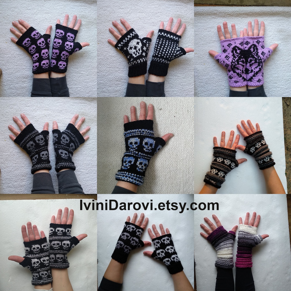 Goth Arm Warmers With Purple Skulls, Emo Fingerless Gloves With Pink ...