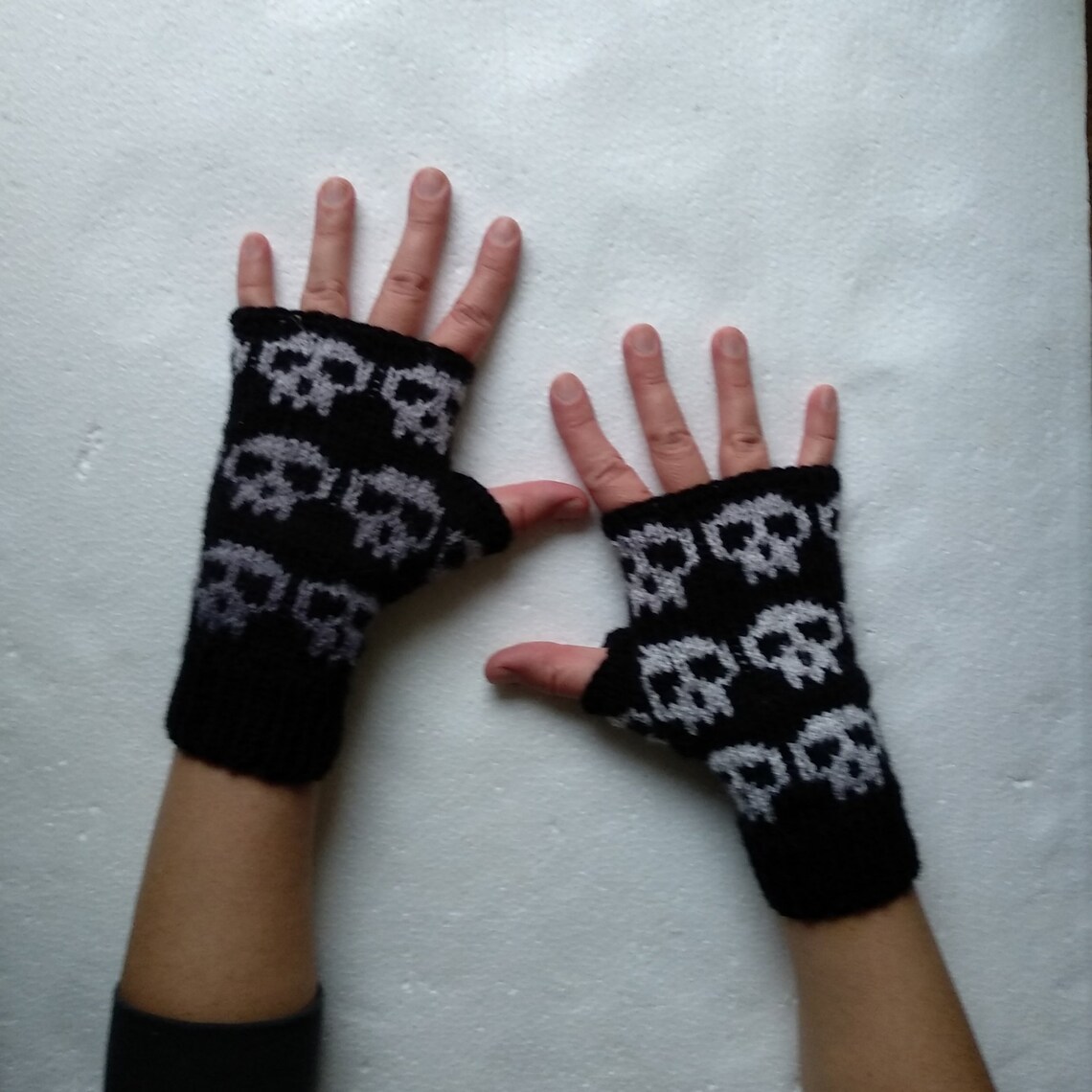 Gothic Arm Warmers With Skulls, Goth Fingerless Gloves, Halloween ...