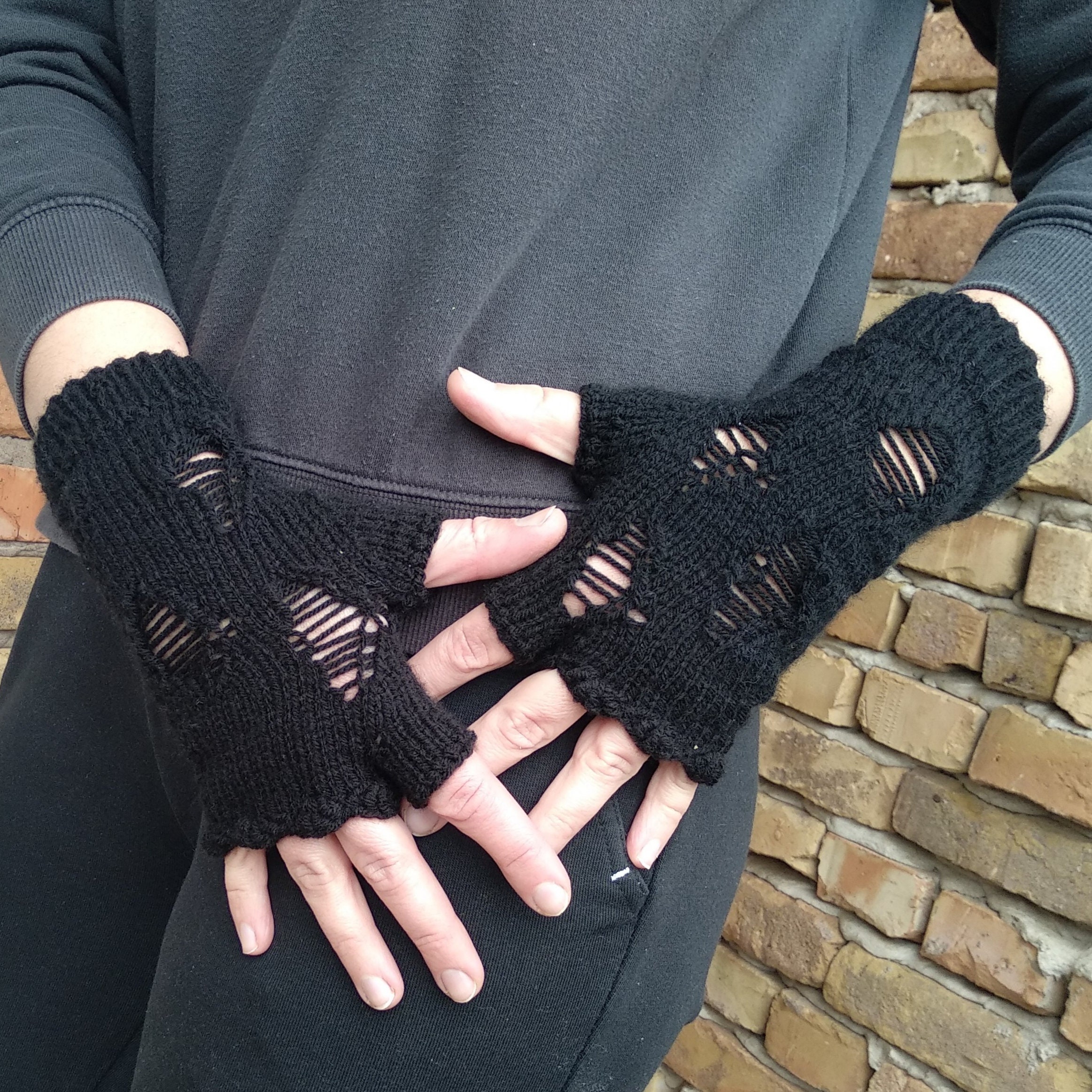 Gothic Unisex Torned Arm Warmers, Emo Fingerless Gloves With Holes ...