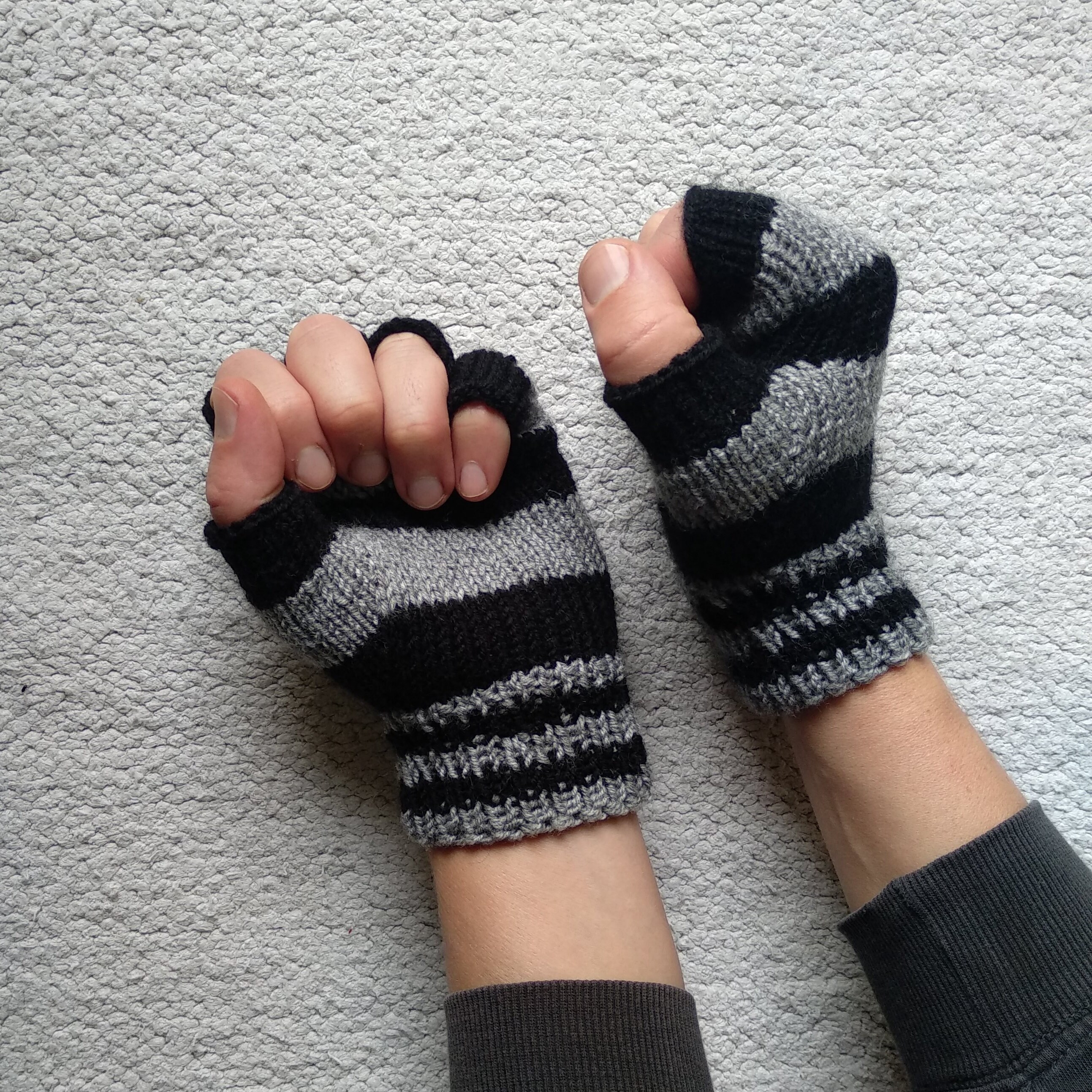 Striped Black and Gray Gloves With Half Fingers, Unisex - Etsy
