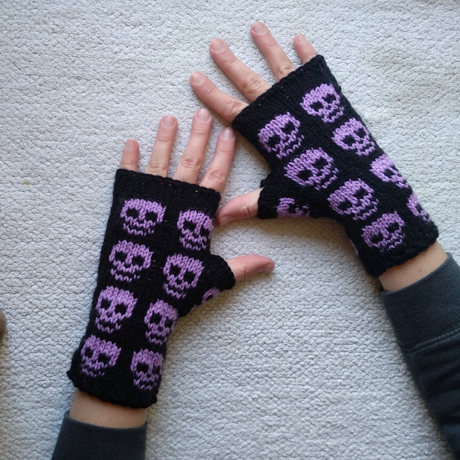 Goth Arm Warmers With Purple Skulls, Emo Fingerless Gloves With Pink ...