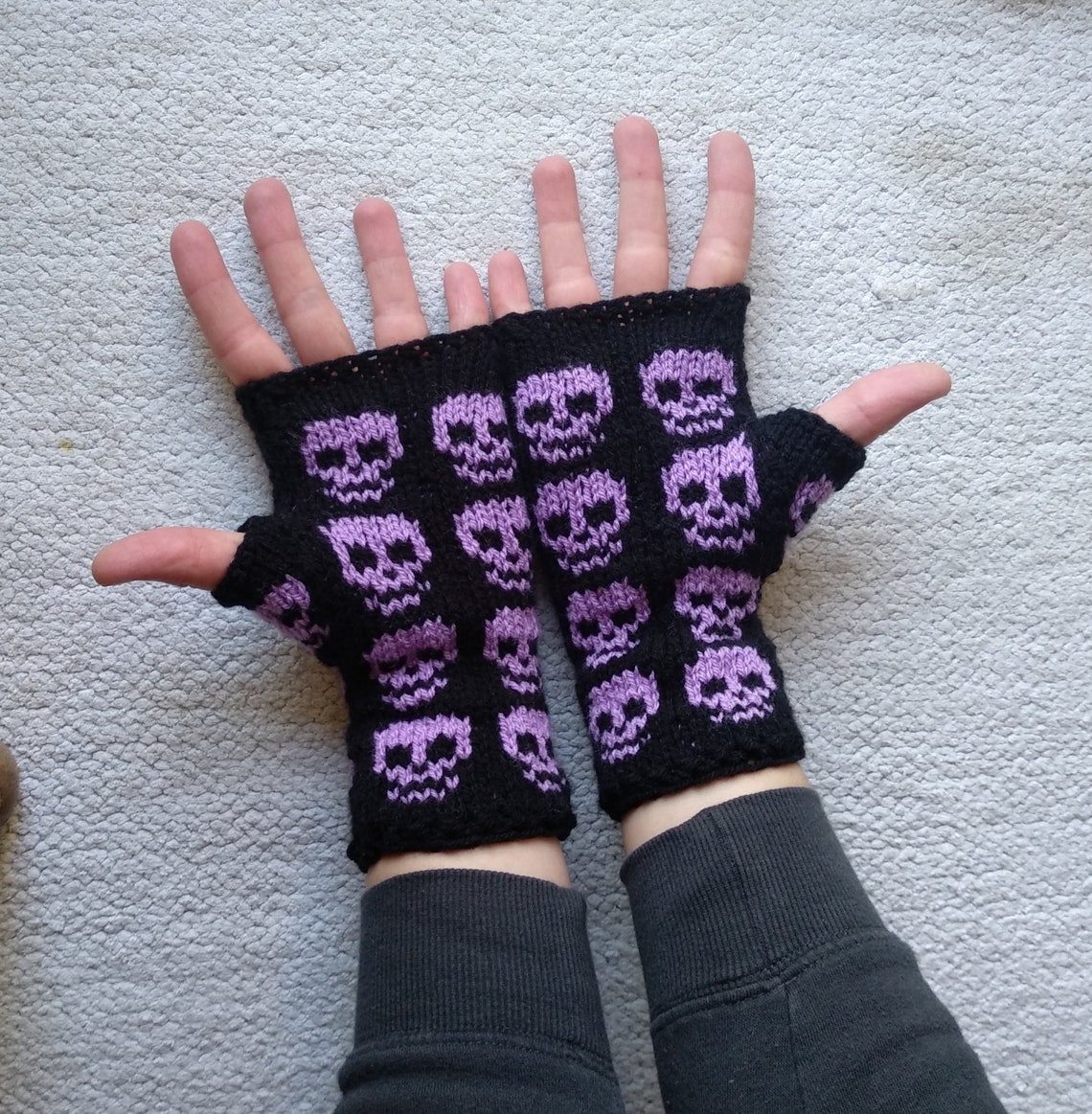 Goth Arm Warmers With Purple Skulls, Emo Fingerless Gloves With Pink ...
