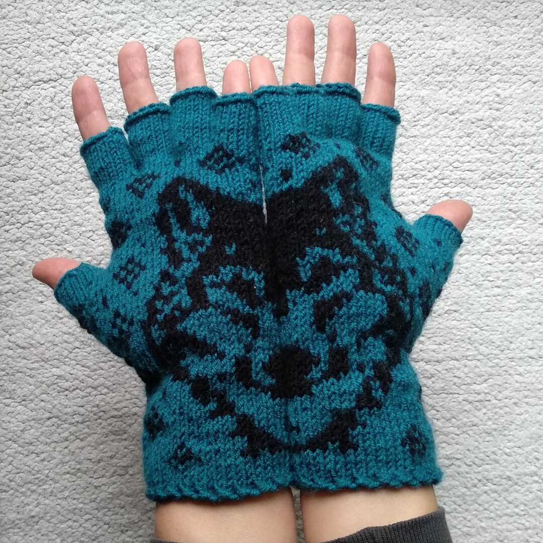 Arm Warmers With Wolf Teal Turquoise Mittens - Etsy