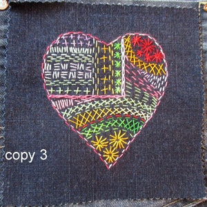 Boro Sashiko Slow Stitch Patch Heart Shape Recycled Jeans Applique for ...