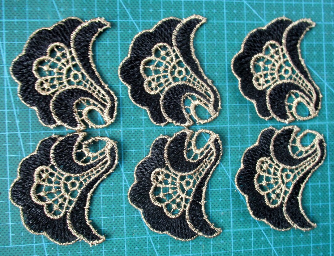 Luxurious Black/gold Embroidered Lace Appliqués, Venise Lace Pack ...