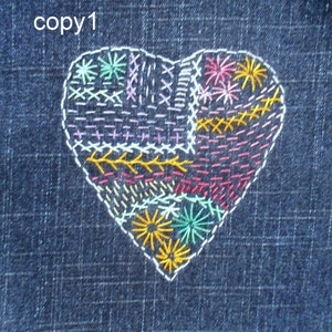 Boro Sashiko Slow Stitch Patch Heart Shape Recycled Jeans Applique for ...