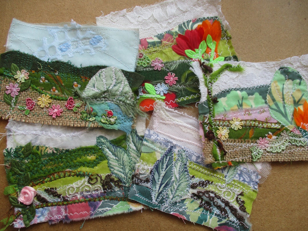 Textile Art Cards: Rustic Fabric Landscape Ephemera - Etsy