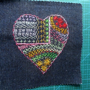 Boro Sashiko Slow Stitch Patch Heart Shape Recycled Jeans Applique for ...