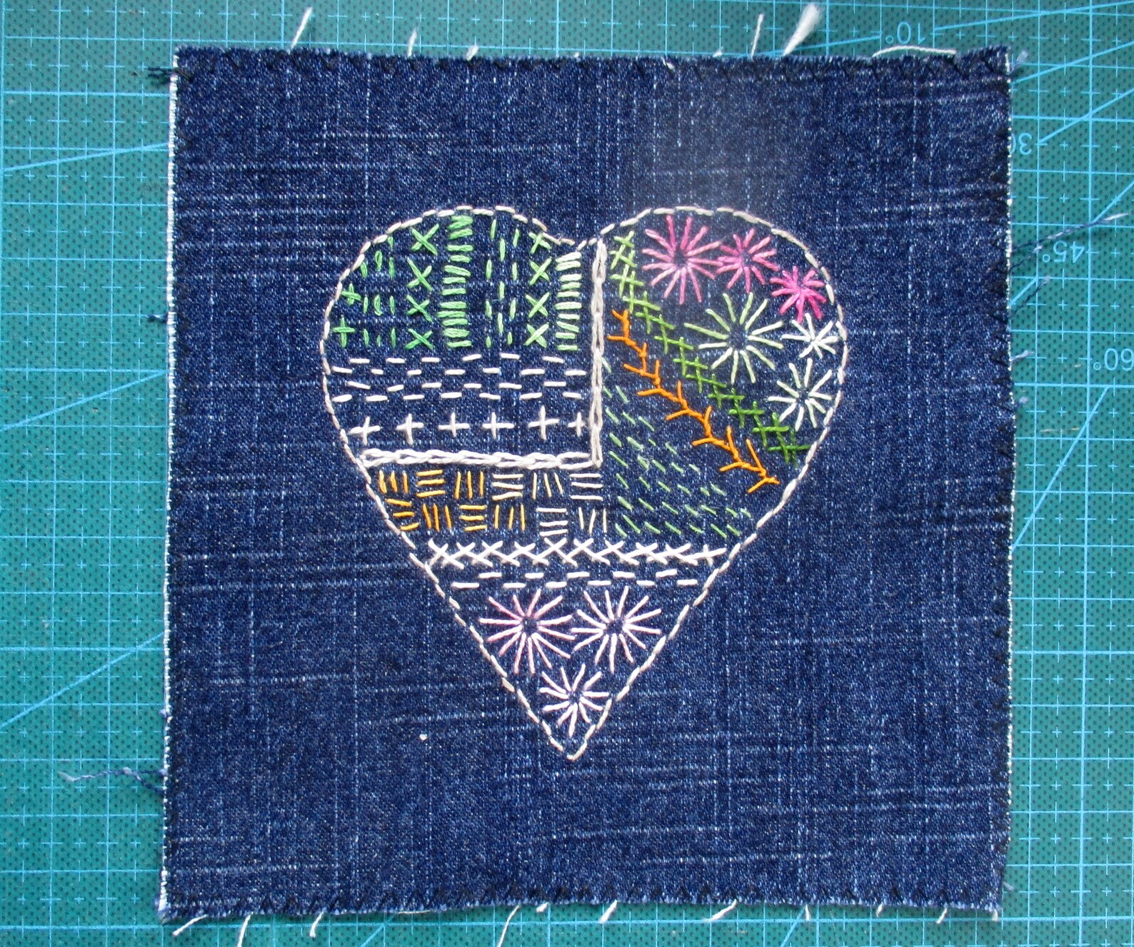 Boro Sashiko Slow Stitch Patch Heart Shape Recycled Jeans - Etsy