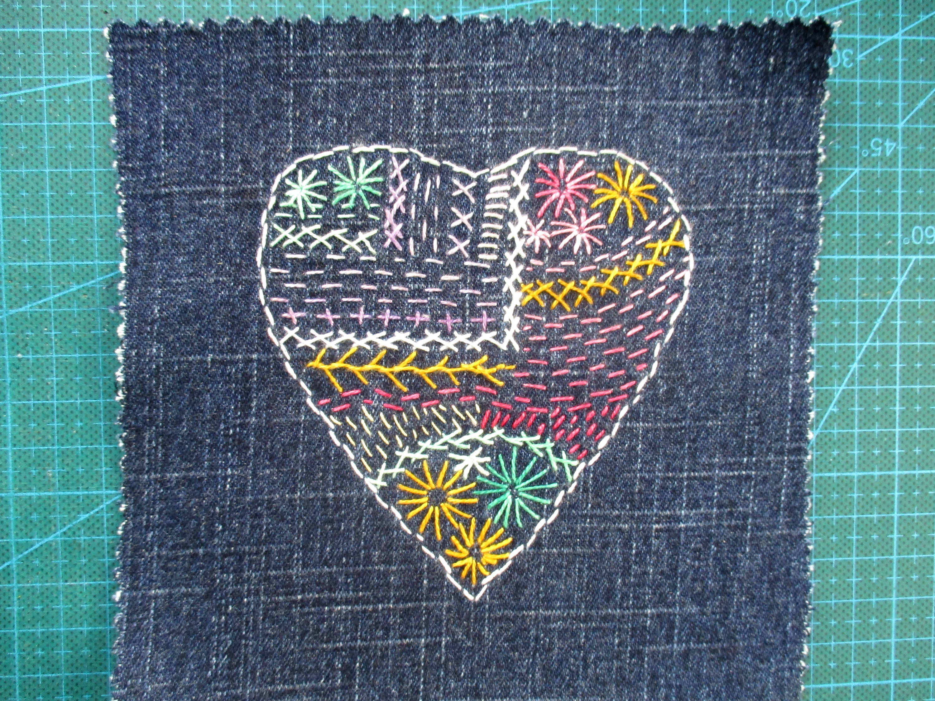 Boro Sashiko Slow Stitch Patch Heart Shape Recycled Jeans - Etsy