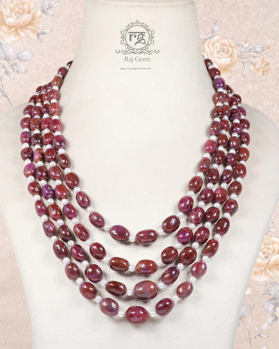 Ruby & Pearl Tumble Bead Necklace: Handmade Gemstone Jewelry - Etsy