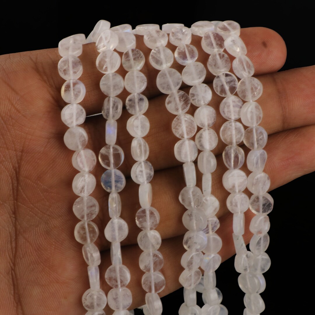 Natural Blue Fire Rainbow Moonstone Coin Beads, 6-9mm,13 Strand ...